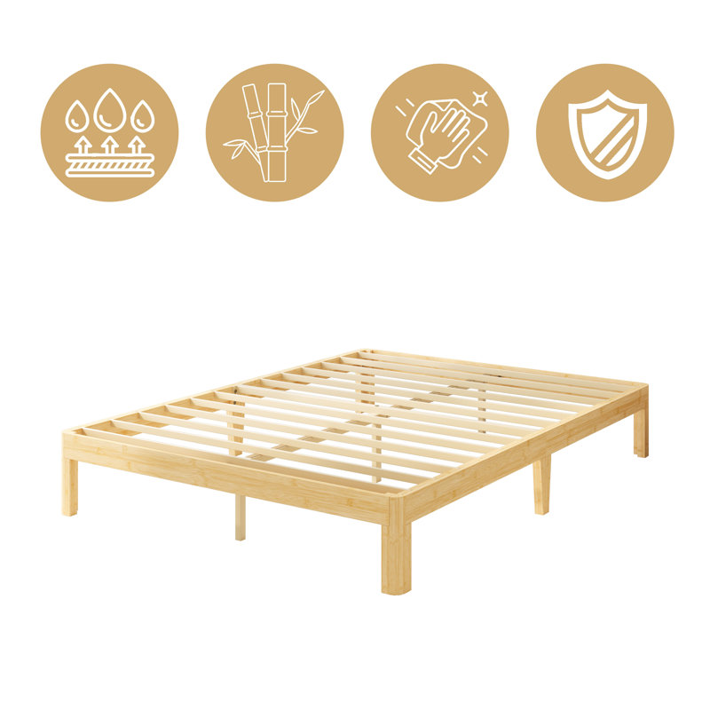 Amylia 14 Heavy Duty Bamboo iron Platform Bed Frame No Box Spring Required Queen